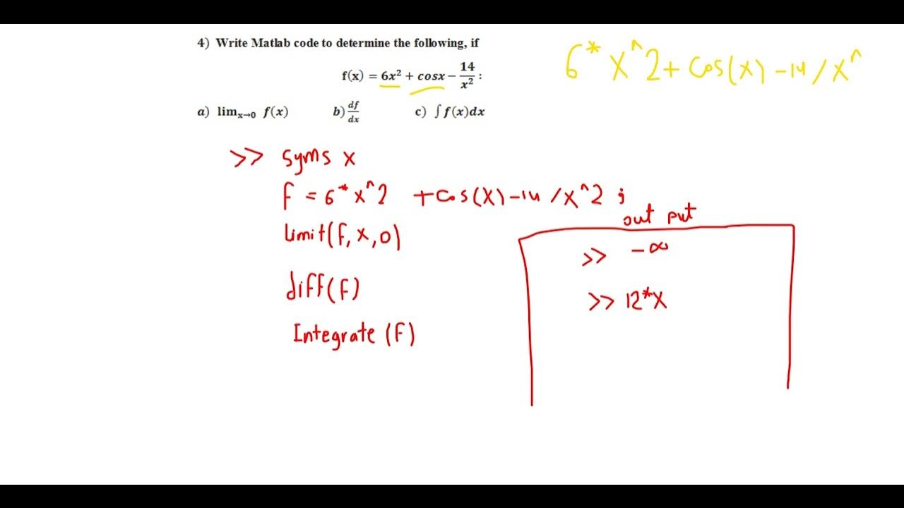 Matlab code for limits and diff and integrate - YouTube