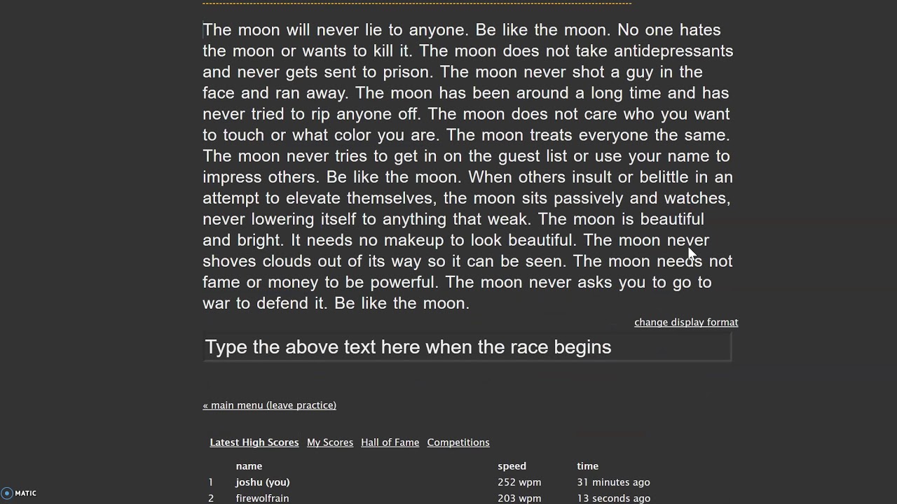 220 moon quote - NEW Typeracer WORLD RECORD - YouTube