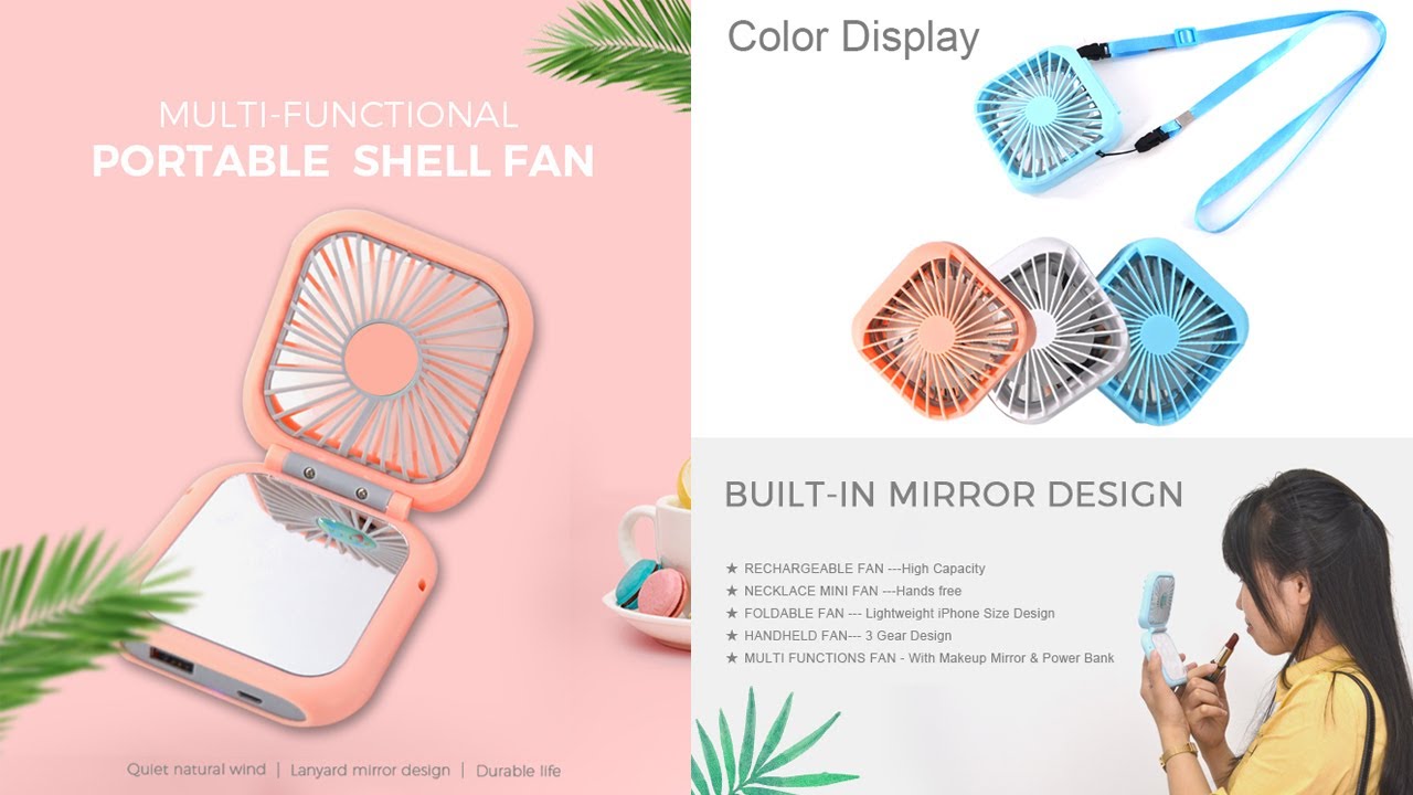 Mini Size And Beautiful LED Fan With Mirror For Hot Summer - YouTube