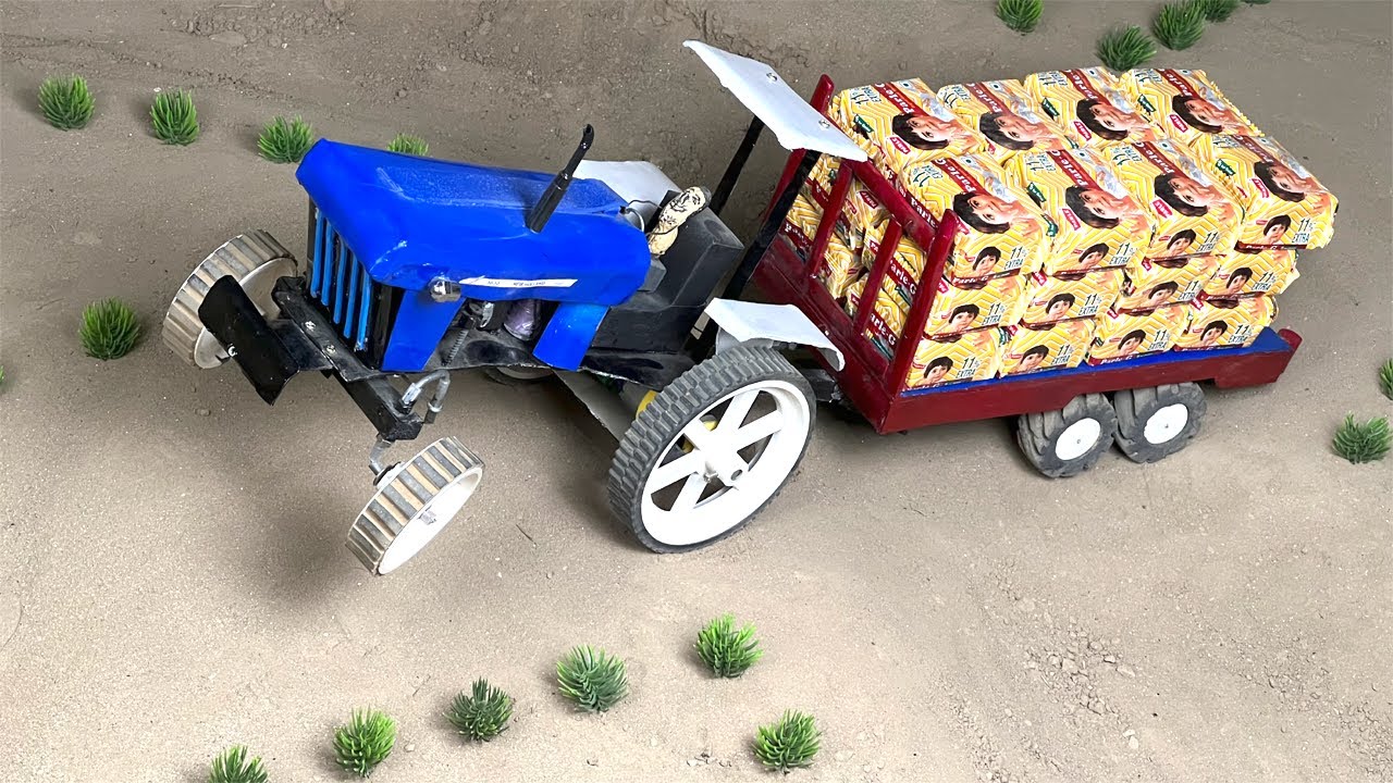 diy tractor heavy trolley stuck in mud with Parle G science project ...