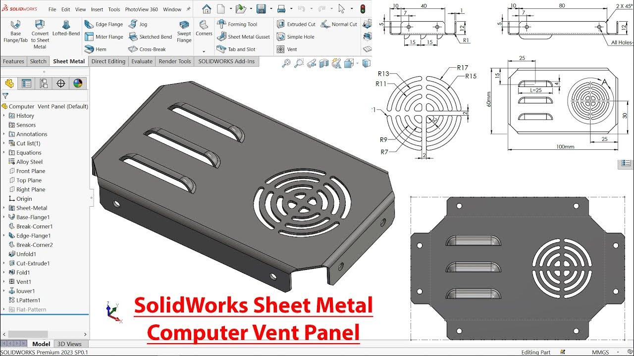 SolidWorks Sheet Metal Computer Vent Panel Tutorial - YouTube