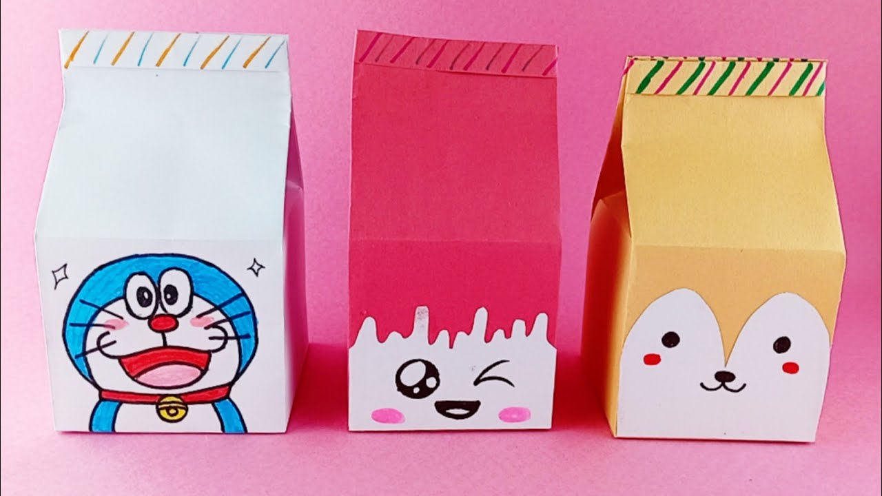 how to make origami paper milk box // easy paper craft idea // paper ...