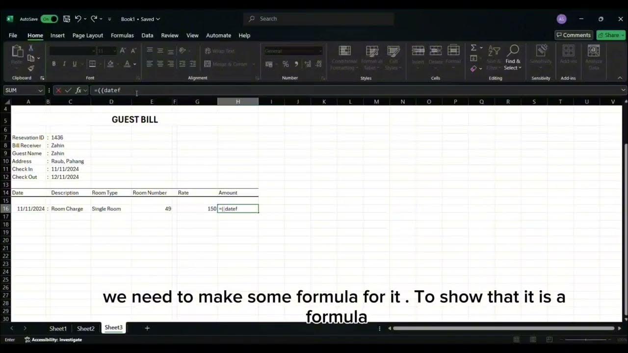 CSR for CSC098-Tutorial on How to Create a Hotel Invoice in Microsoft Excel - YouTube