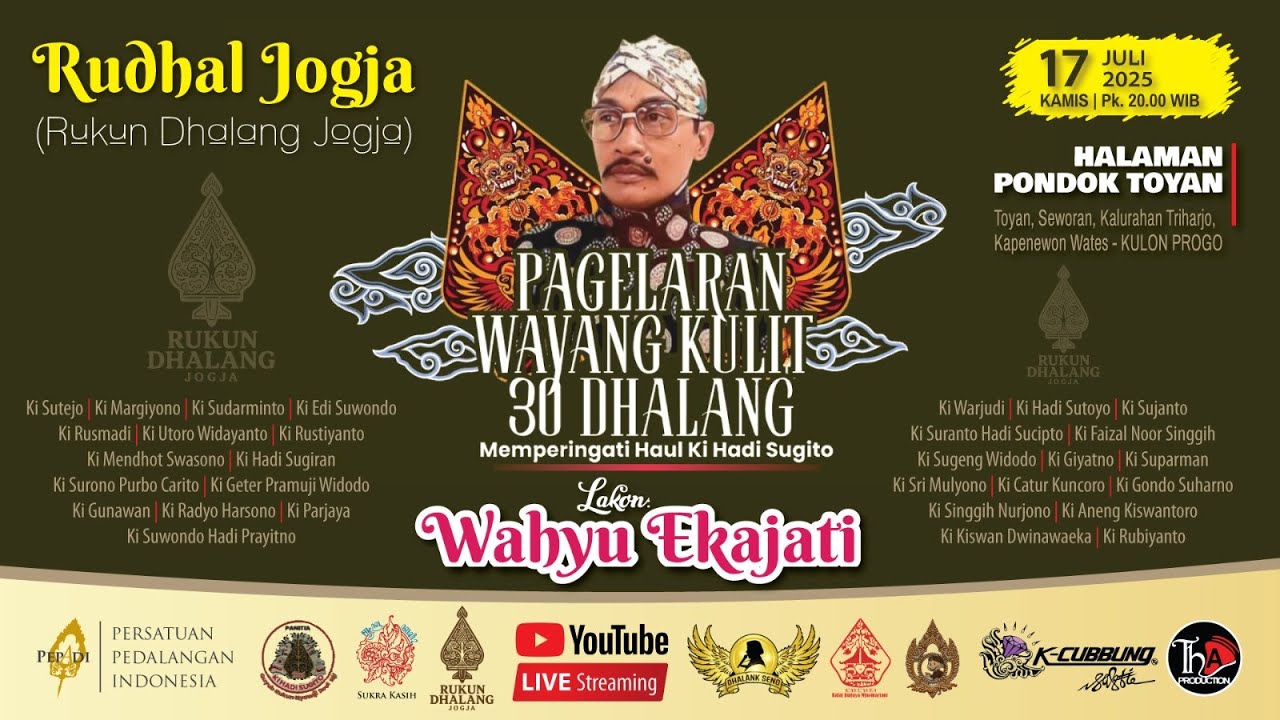 🔴 LIVE WAYANG KULIT, 30 DALANG RUDHAL // RUKUN DHALANG JOGJA - YouTube