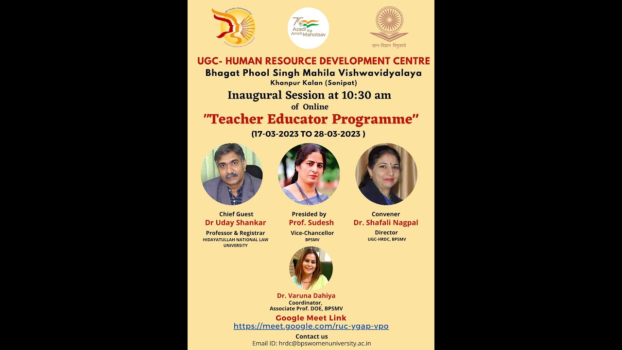 Inaugural | Teacher Educator Programme 2023 | UGC-HRDC Bhagat Phool ...