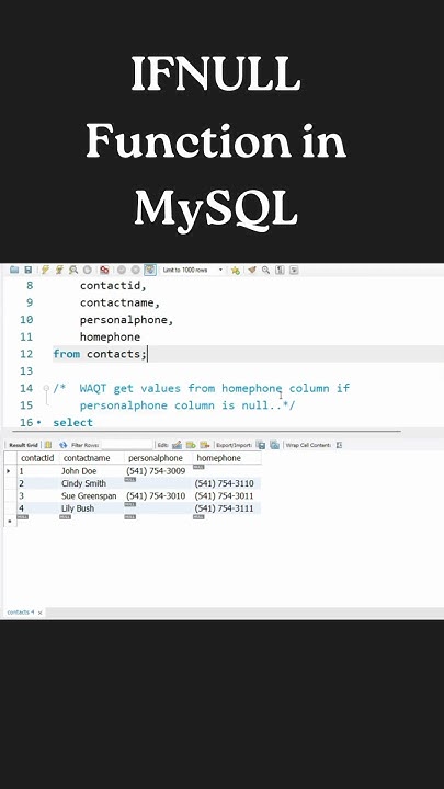 IFNULL Function in MySQL | Control Flow Functions in MySQL | #mysql_workbench #mysql #viral # ...