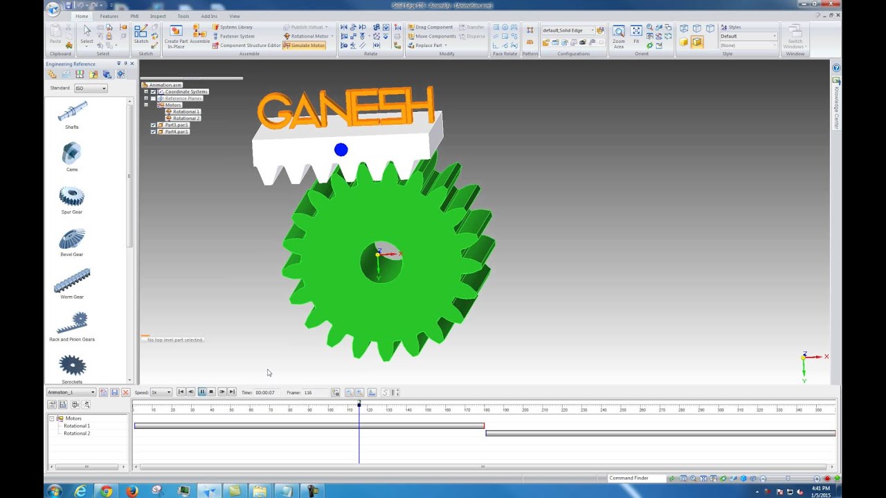 Rack and Pinion Gear Animation in Solid Edge - YouTube
