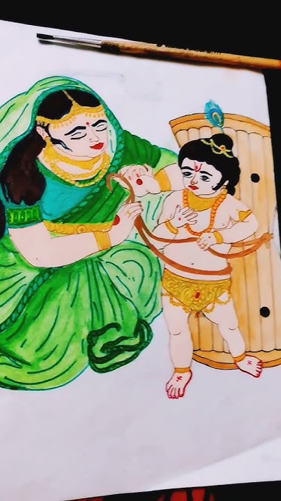 Krishna yashoda Mata ki drawing easy video - YouTube