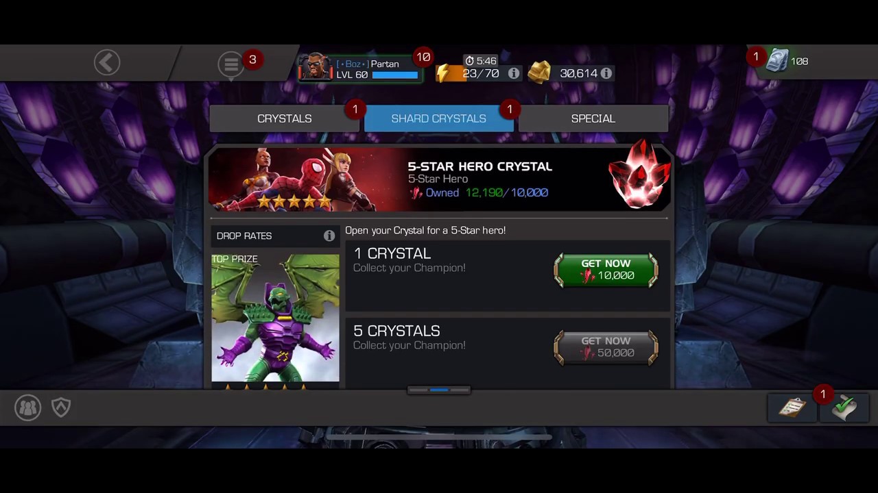 Ultimate Homesick Crystal and 5 Star Crystal Opening - MCOC Marvel ...