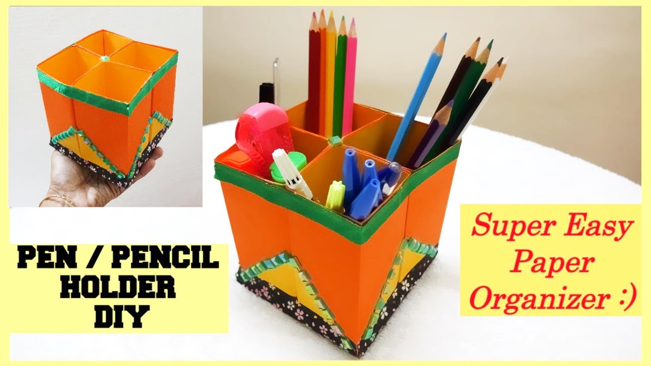 Easy Paper Pen / Pencil Holder DIY ~ How To Make Pen Stand For Home or ...