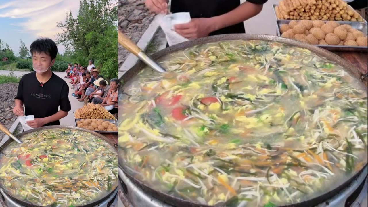 A Slim Chinese Guy Cook Free Meals /Dinner for the old on the Street in ...