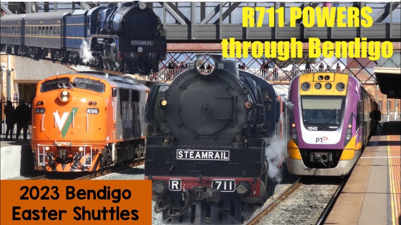LEGENDARY R711 Locomotive STEAMS across Bendigo | 2023 Bendigo Easter ...