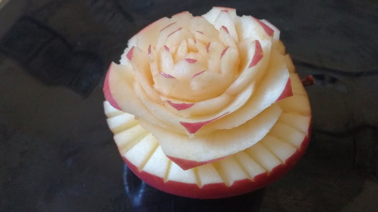Art Of Apple Fruit Carving In Rose Flower - How To Make Apple Flower ...