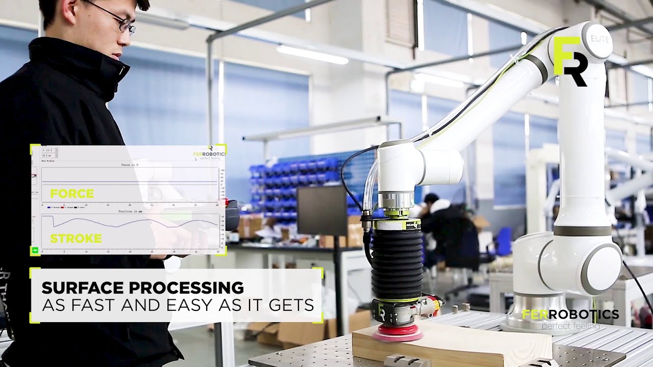 Concave wood sanding with ELITE Robot and FerRobotics ACF-Kit - YouTube