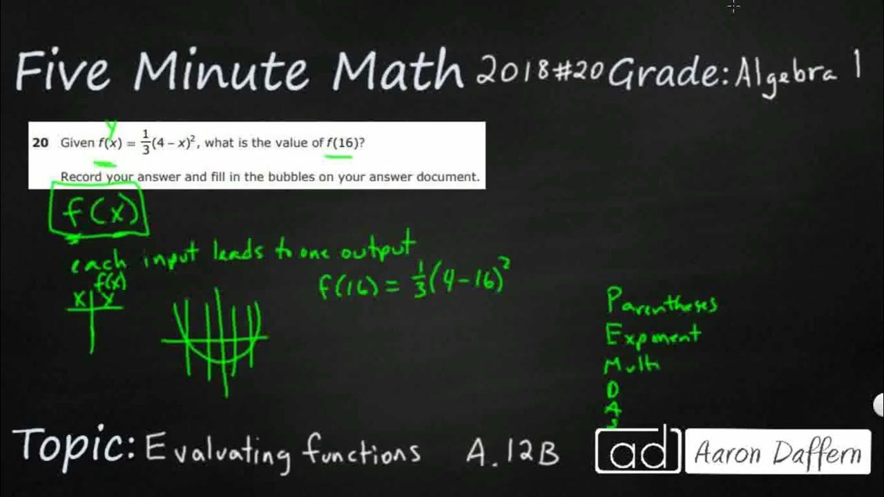 Algebra 1 STAAR Practice Evaluating Functions (A.12B - #3) - YouTube