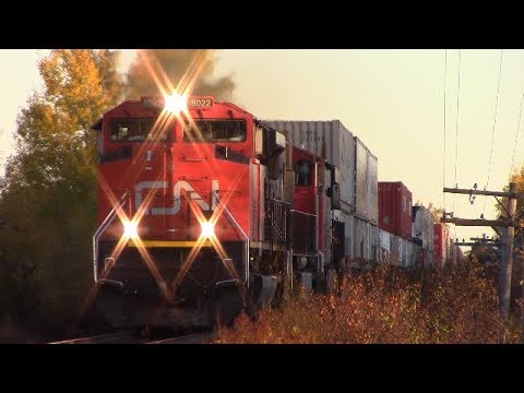 Sunday Morning CN Train 120 w/DPU at Maccan, NS at Track Speed - YouTube