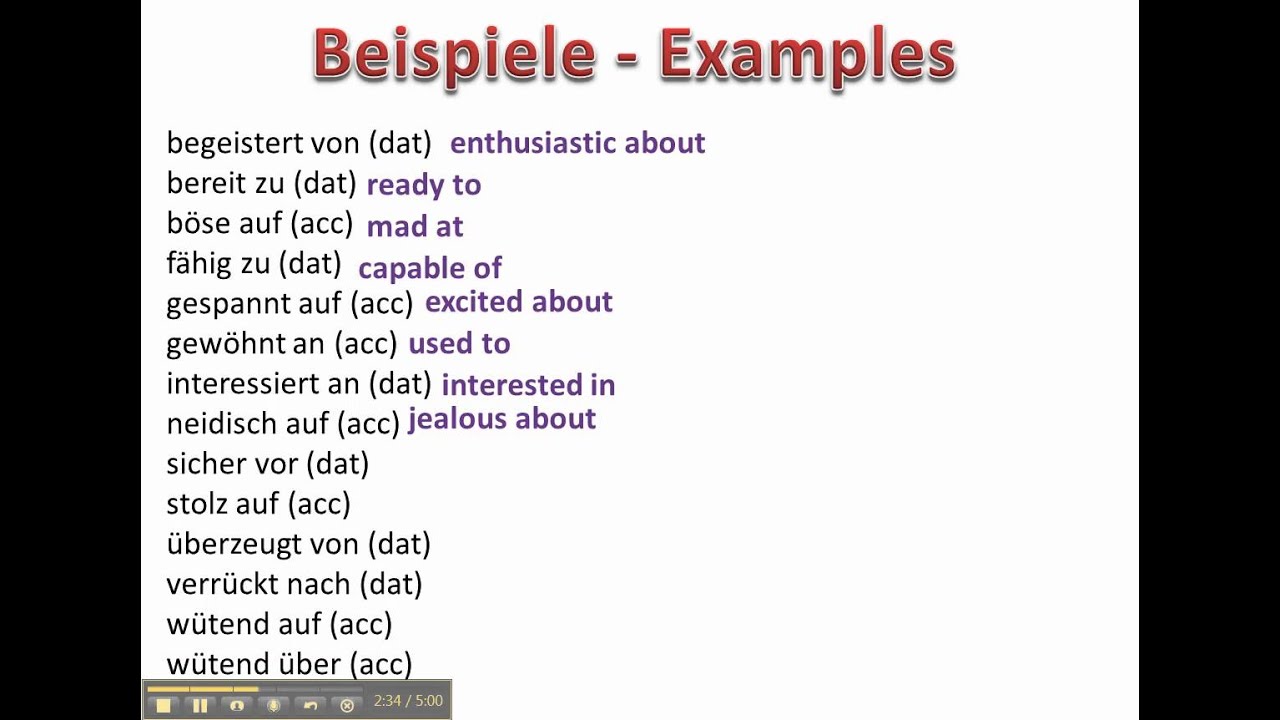 prepositional adjectives in German - www.germanforspalding.org - YouTube