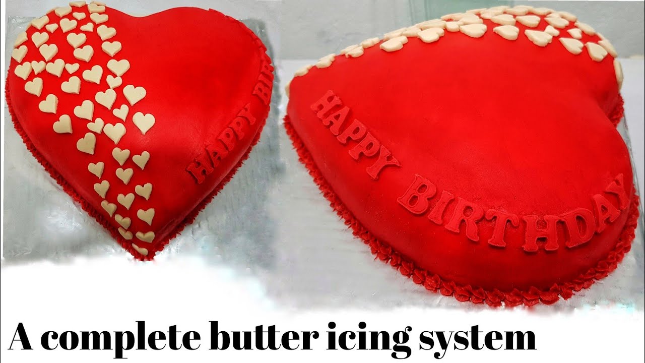 How to make a heart shaped cake icing | Red heart cake designs | Only ...