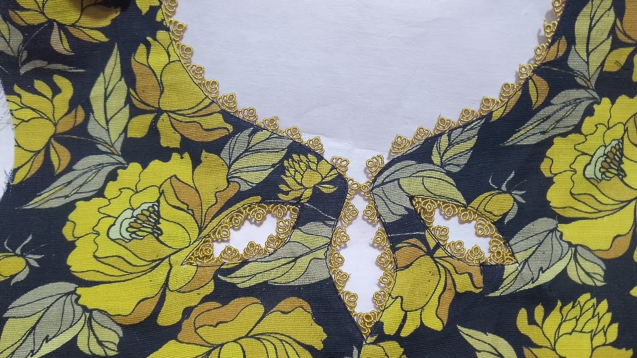 Decent neck design 2024 / Leaf 🌿 neck design with lace / Neck design ...