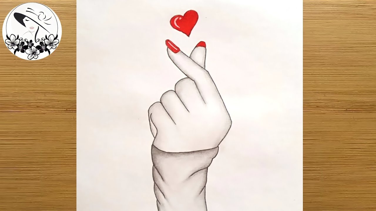 How to draw a Tumblr Korean Heart || A Beautiful Girl Hand Holding Love ...
