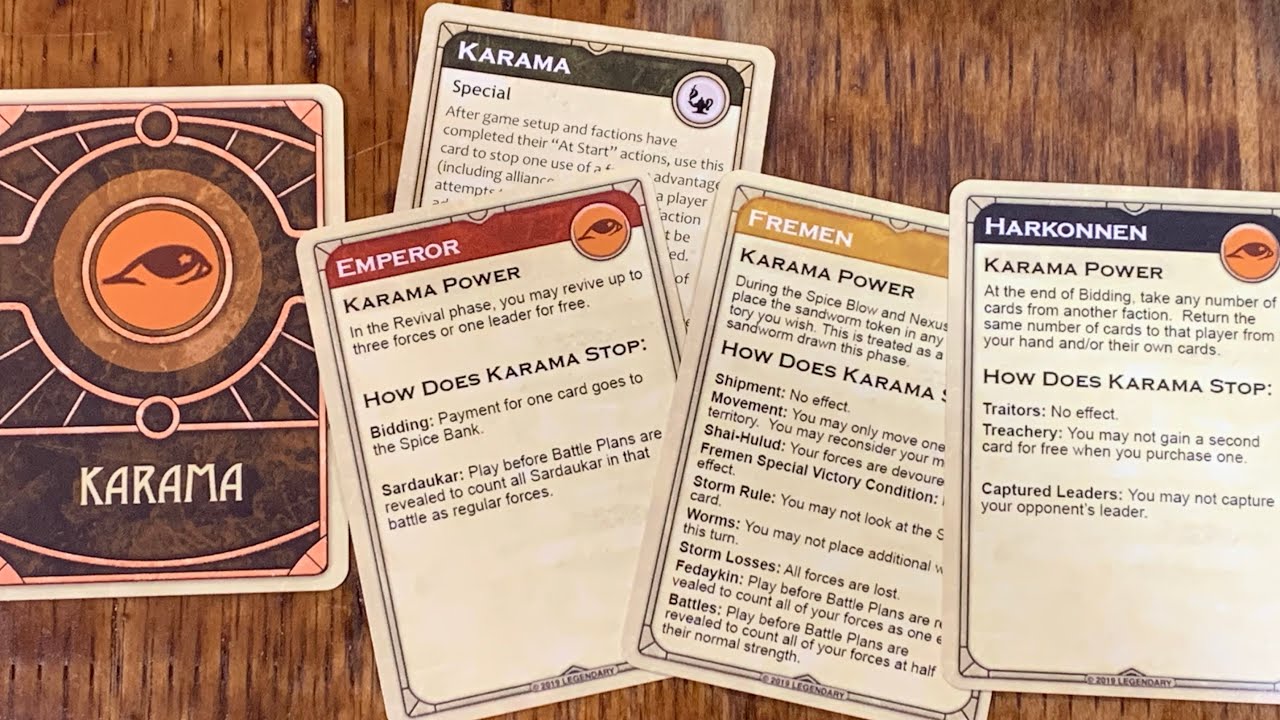 Custom Karama reference cards for Dune - YouTube