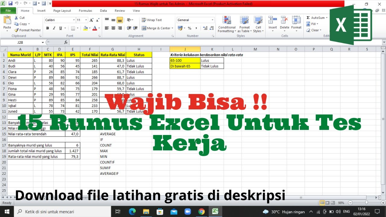 Wajib Bisa !! 15 Rumus Excel Untuk Tes Kerja - YouTube