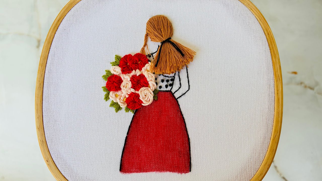 EASY FLOWER GIRL HAND EMBROIDERY DESIGN FOR BEGINNERS - YouTube