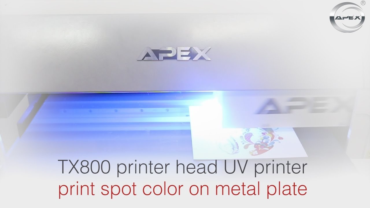 TX800 printer head UV printer print spot color on metal plate - YouTube