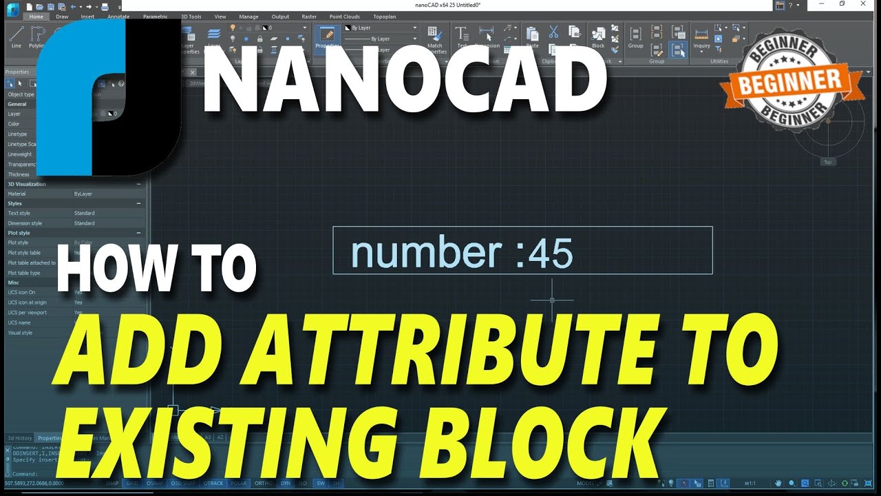 NanoCAD How To Add Attribute To Existing Block - YouTube