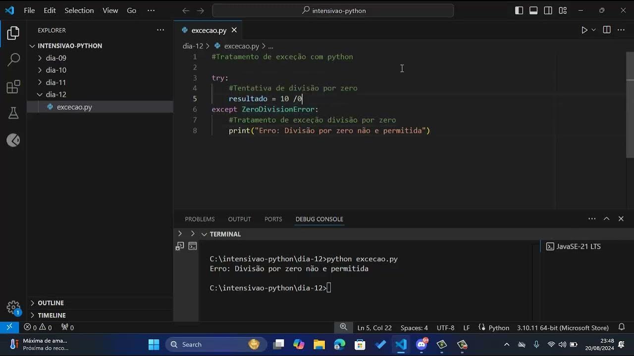 Intensivo Python 30 Dias - Dia 12 Tratamento de exceções - YouTube