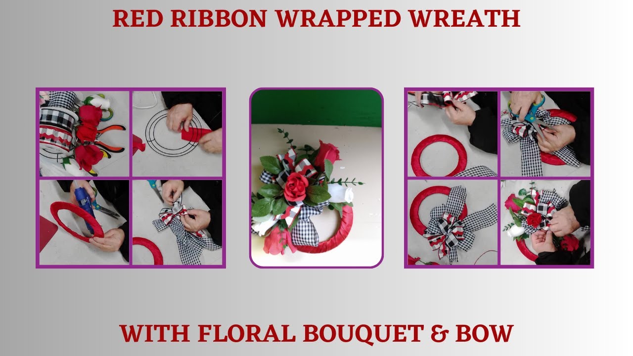 Red Ribbon Wrapped Floral Bouquet Wreath - YouTube