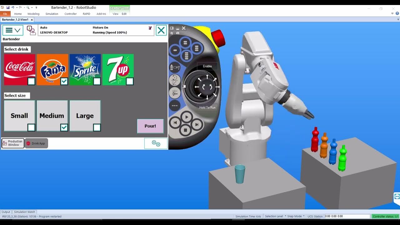 RobotStudio Bartender simulation with custom FlexPendant screen - YouTube