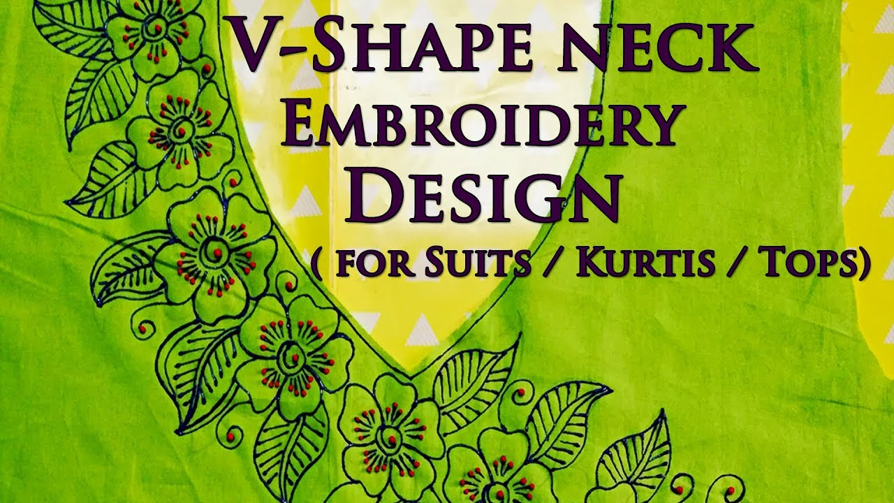 V-Shape Neck Embroidery Design | Liquid Embroidery Design | Designer ...
