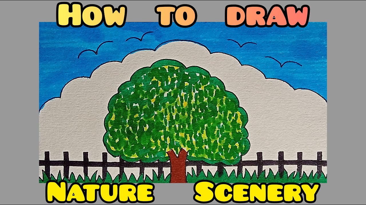 How to Draw Nature Scenery Step by Step | Easy nature drawing scenery ...