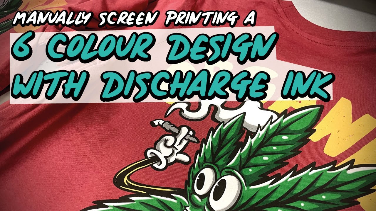 Manually screen printing a 6 colour image with discharge ink. - YouTube