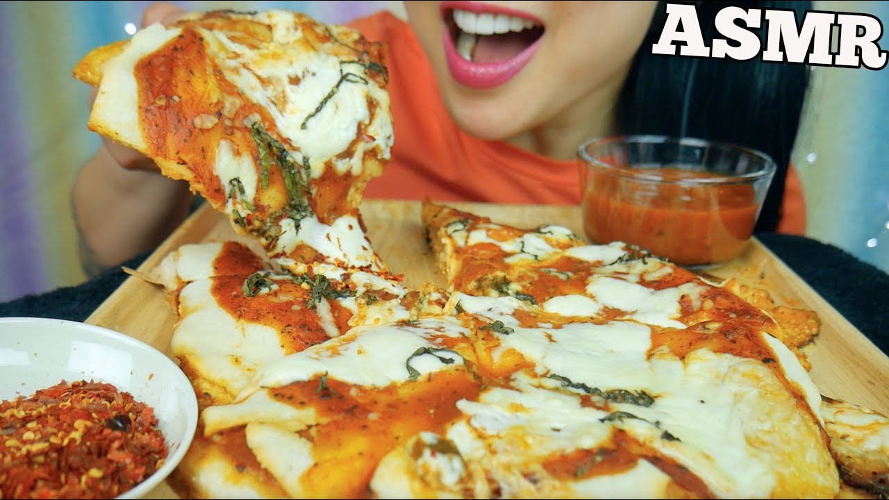 ASMR HOMEMADE TWO LAYER CHEESY PEPPERONI PIZZA (EATING SOUNDS) NO ...