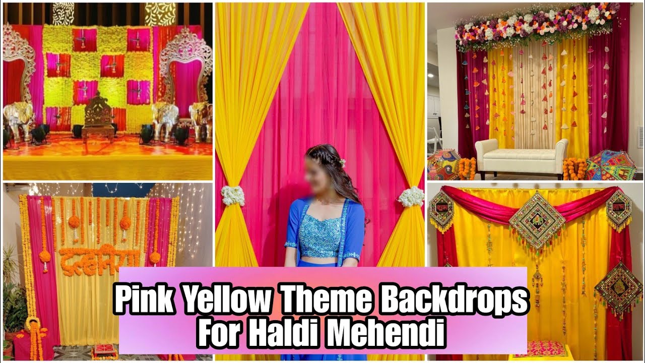 beautiful pink yellow theme backdrops for haldi mehendi|yellow pink ...