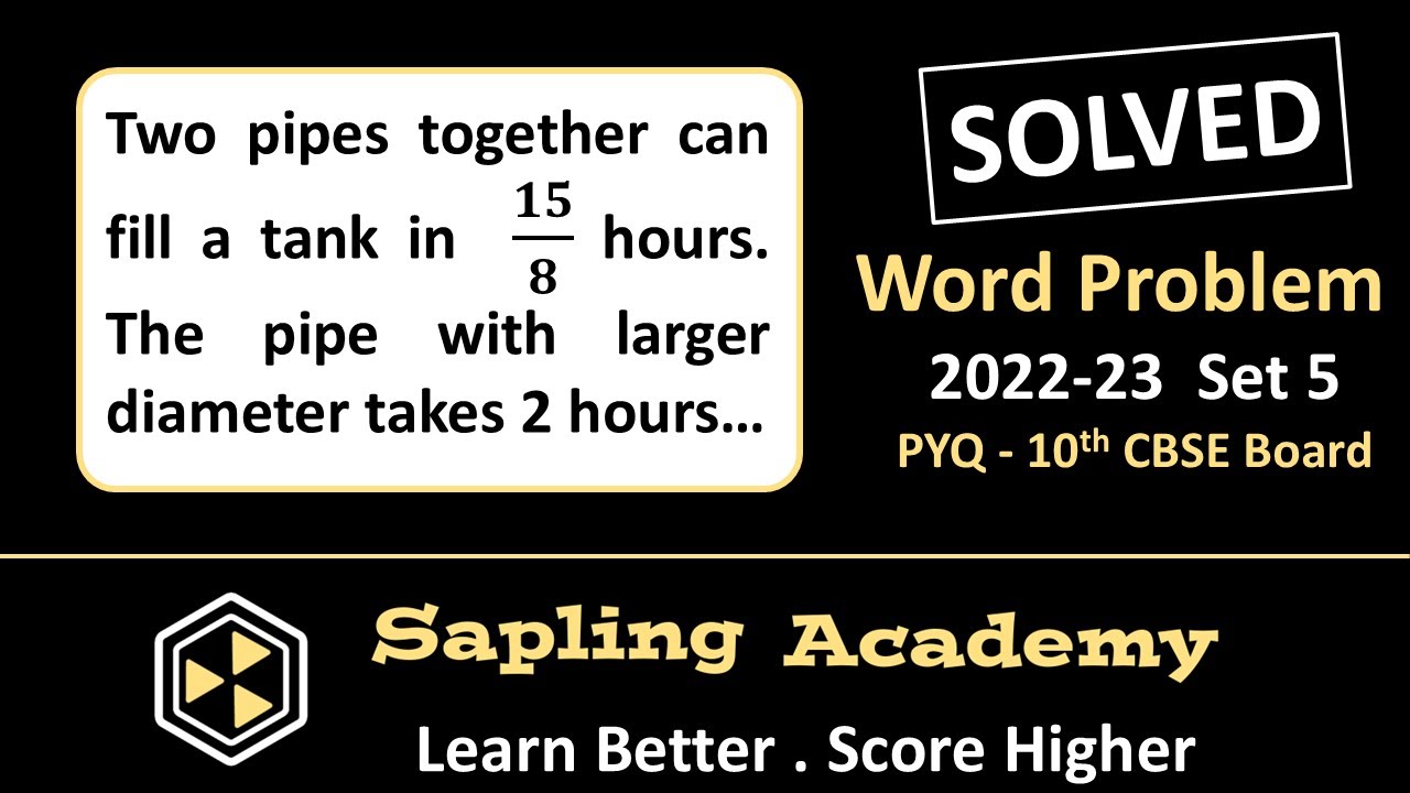 Two pipes together can fill a tank in 15/8 hours. The pipe with larger ...