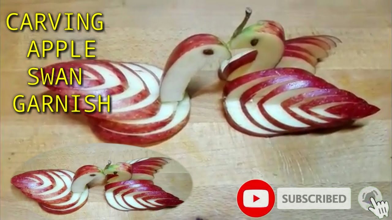 How to make carving art apple swan garnish. - YouTube