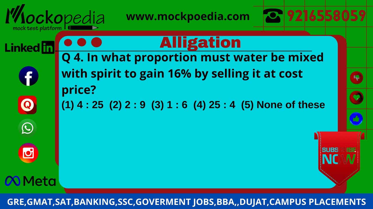 Q4 In What Proportion Must Water Be Mixed With Spirit To Gain 16 By q4-in-what-proportion-must-water-be-mixed-with-spirit-to-gain-16-by