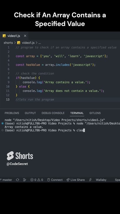 Check If An Array Contains A Specified Value Using Javascript Codesecret Shortsfeed Sorts