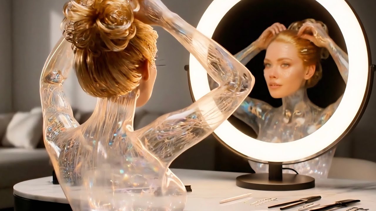 Ai ASMR GLOW: Glass Skin, Glass Hair Play & Glass Makeup Transformation ...