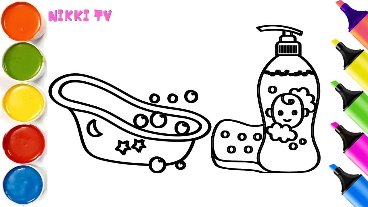 Cute Baby 👶🏻 Bathtub, Soap & Shampoo Drawing, Coloring and Painting For ...