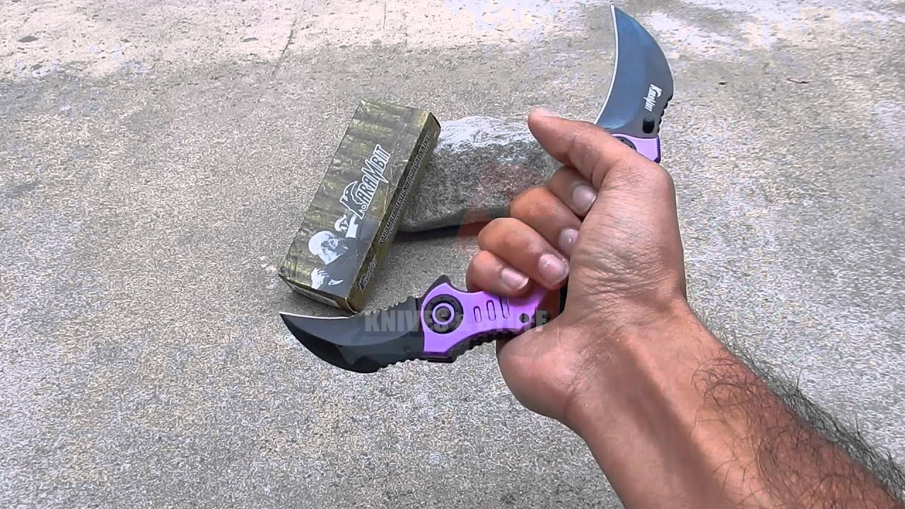 Purple Double Blade Karambit Spring Assisted Folding Knife - YouTube