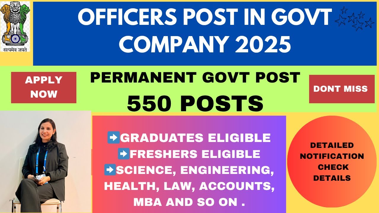 🔥550 OFFICERS POST IN GOVT ORGANISATION 🔥 PERMANENT POST🔥 FRESHERS ...