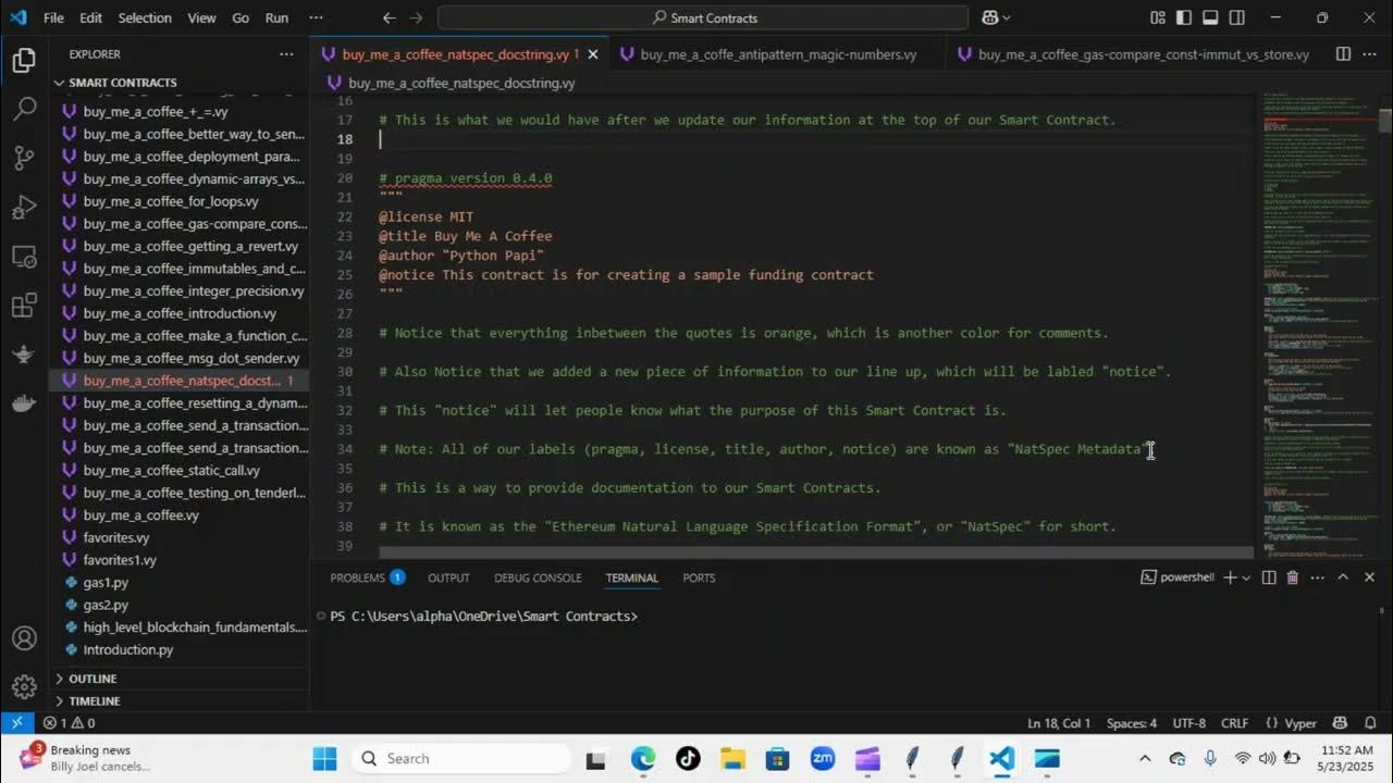 Python Papi / Smart Contracts - Vyper Moccasin Buy Me A Coffee Natspec And Docstrings - Day 1 ...
