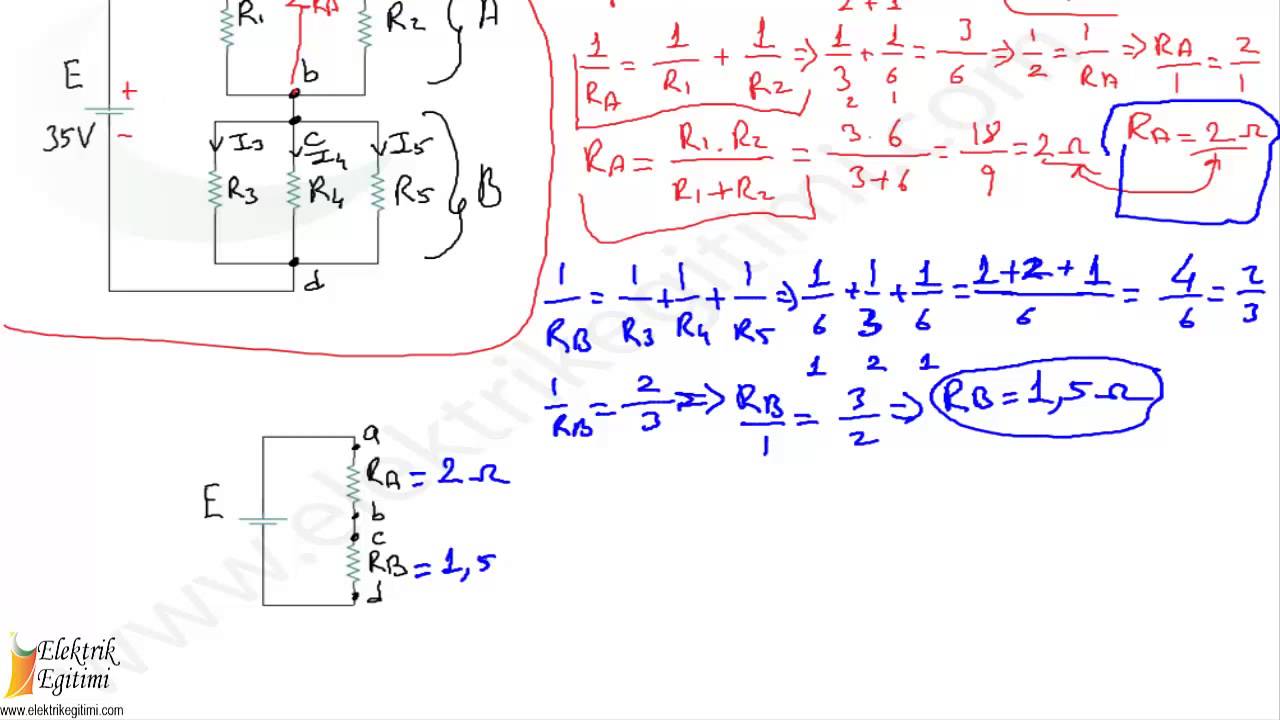 Parelel Seri direnç devre çözümü, elektroteknik, devre teorisi temel ...