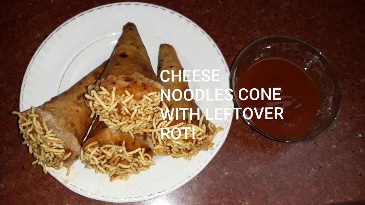 CHEESE NOODLES CONE WITH LEFTOVER ROTI - YouTube