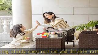 Devoko 3 Pieces Patio Furniture Sets Clearance PE Rattan Wicker Chairs with Table Outdoor Garden Po