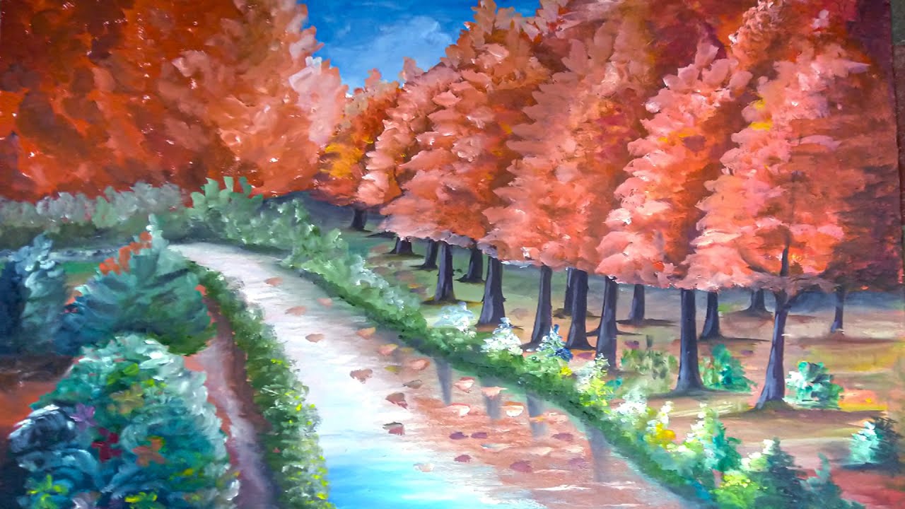 Autumn Bliss Painting | Landscape Scenery | How to Make a Scenery | Oil ...